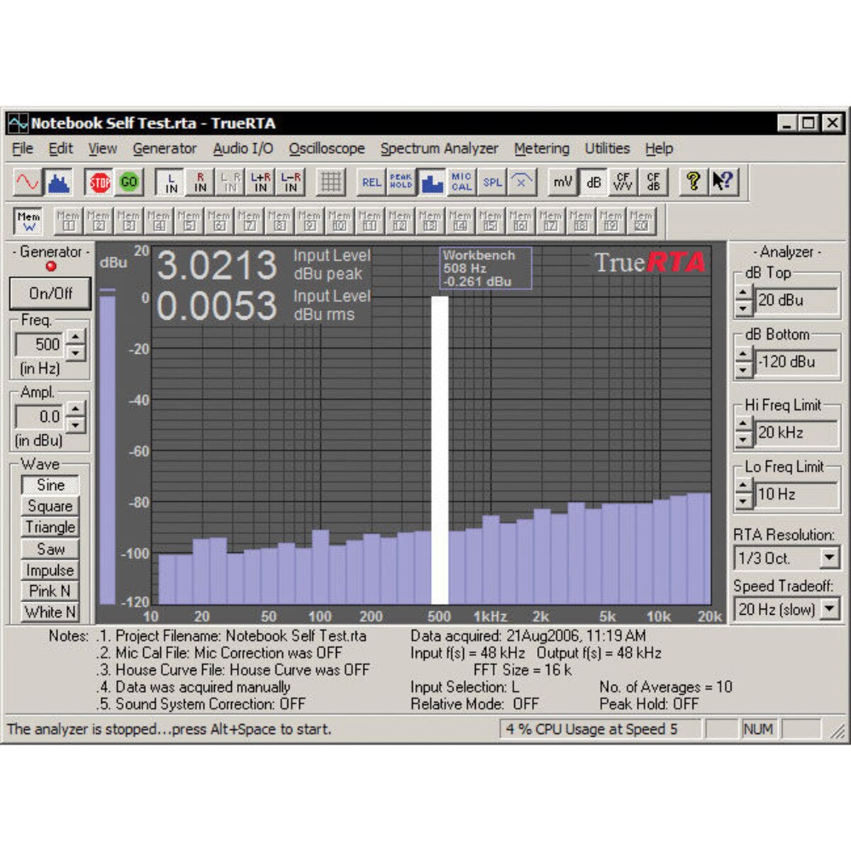 True Audio TrueRTA Audio Spectrum Analyzer Software