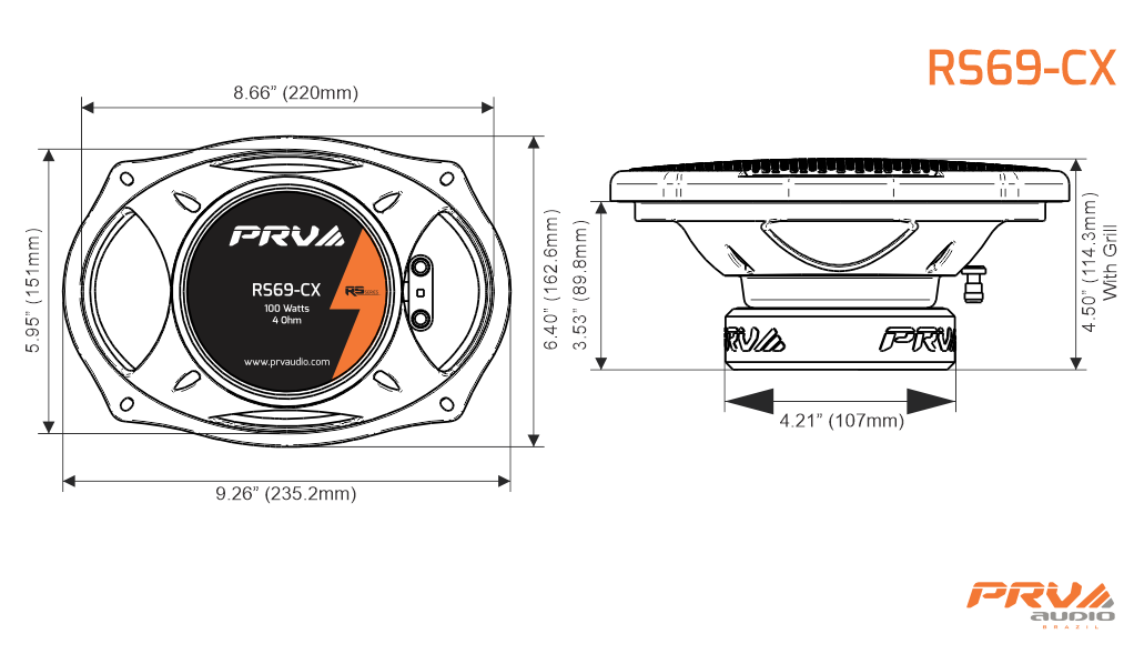 PRV Audio RS69-CX RS Series 6x9" Coaxial Speaker Pair 4 Ohm