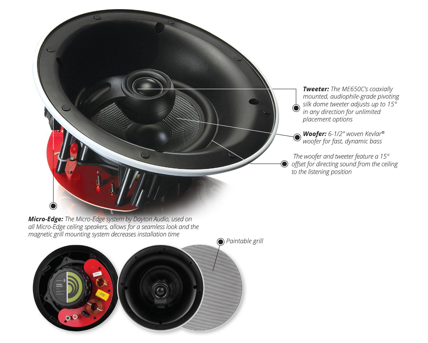 Dayton Audio ME650C 6-1/2" Micro-Edge LCRS 15 Degree Angled Ceiling Speaker